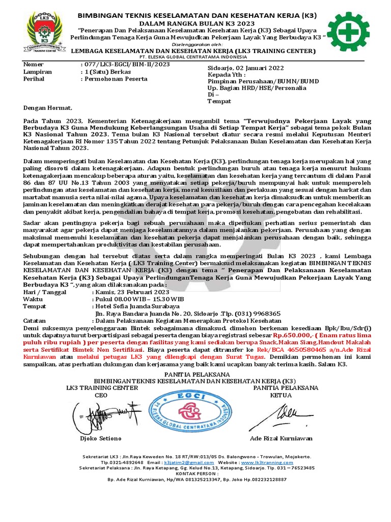 Proposal Bimtek K3 | PDF