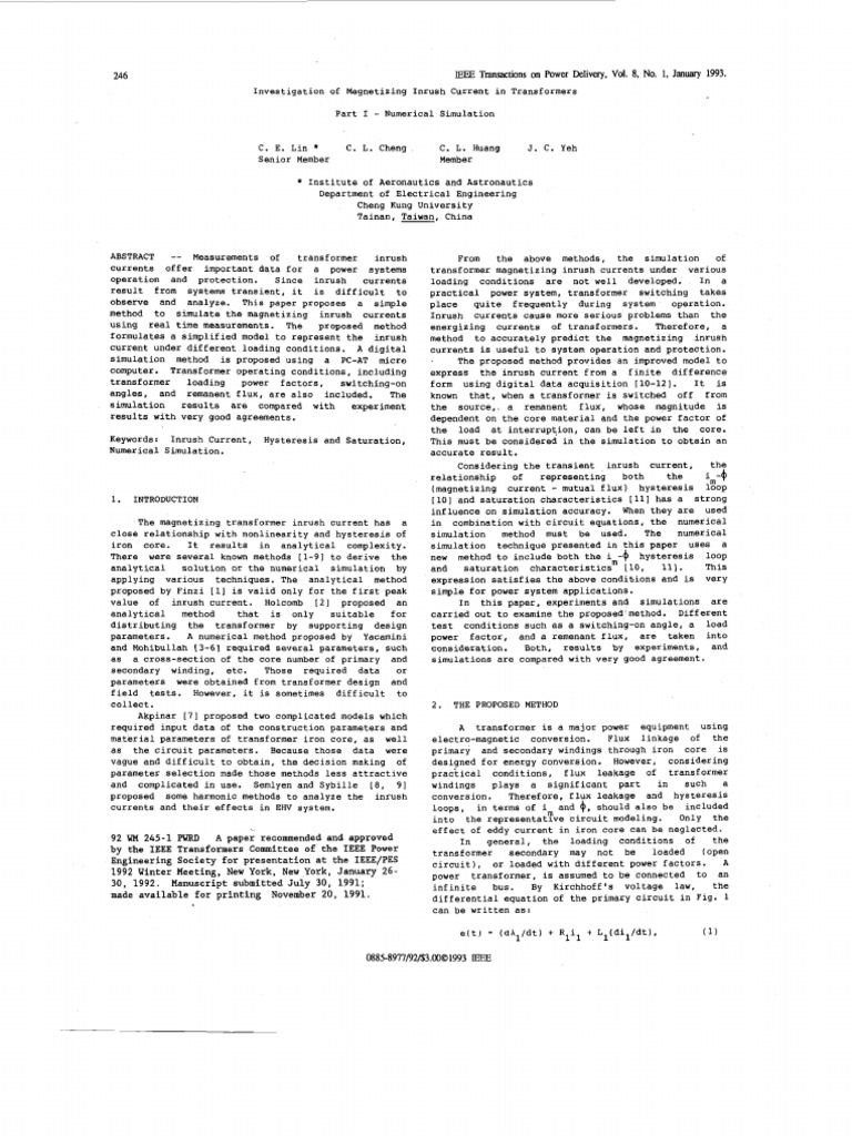 Investigation of Magnetizing Inrush Current in Transformers PDF | PDF ...