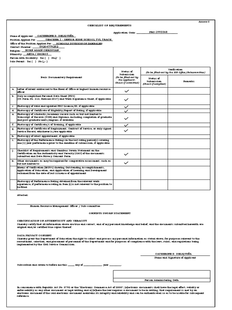 Annex C - Checklist of Requirements | PDF | Authentication | Regulatory Compliance