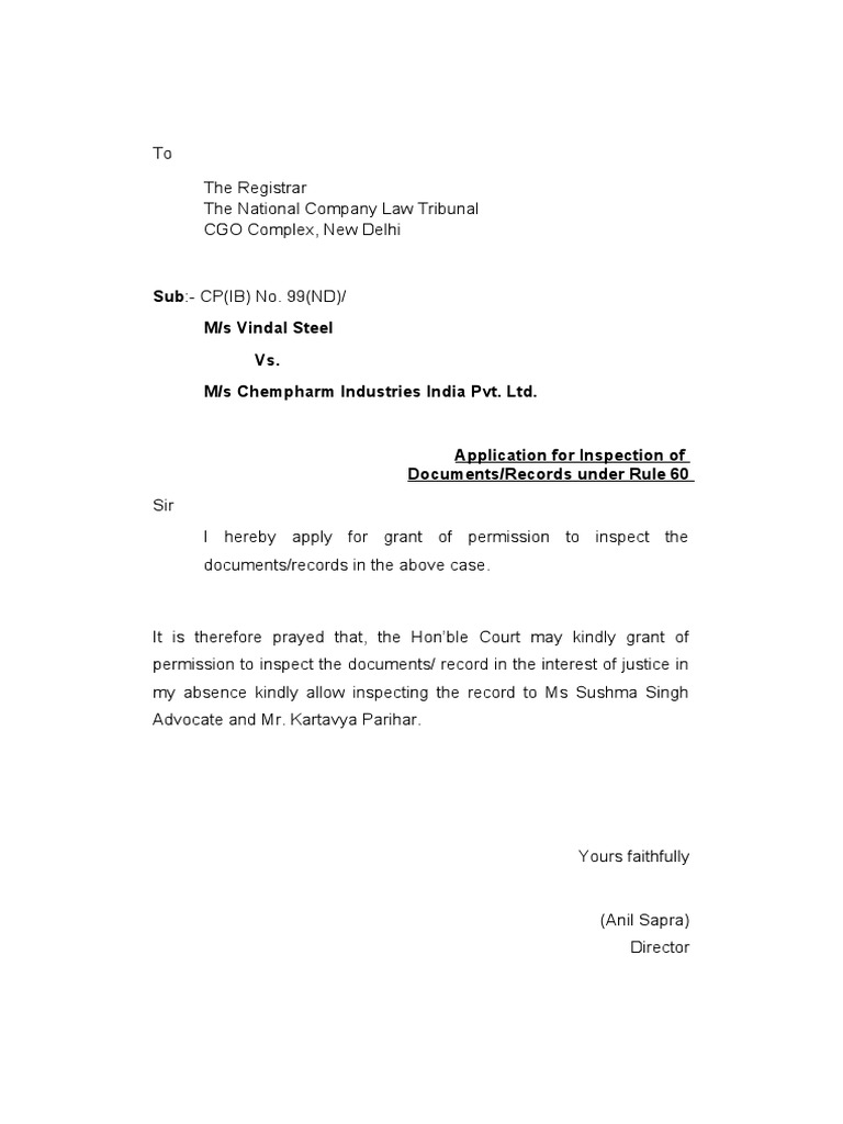 application for inspection of the record in NCLT.docx | PDF