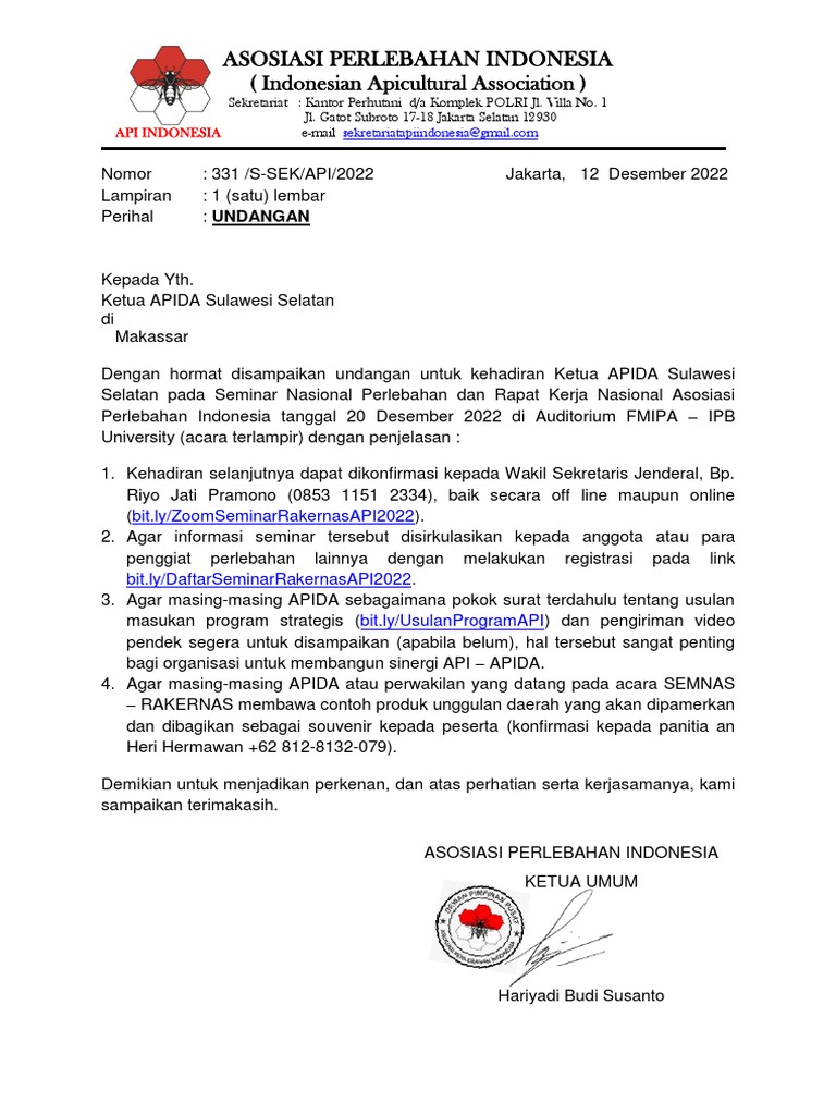 API - Undangan APIDA Sulsel PDF | PDF