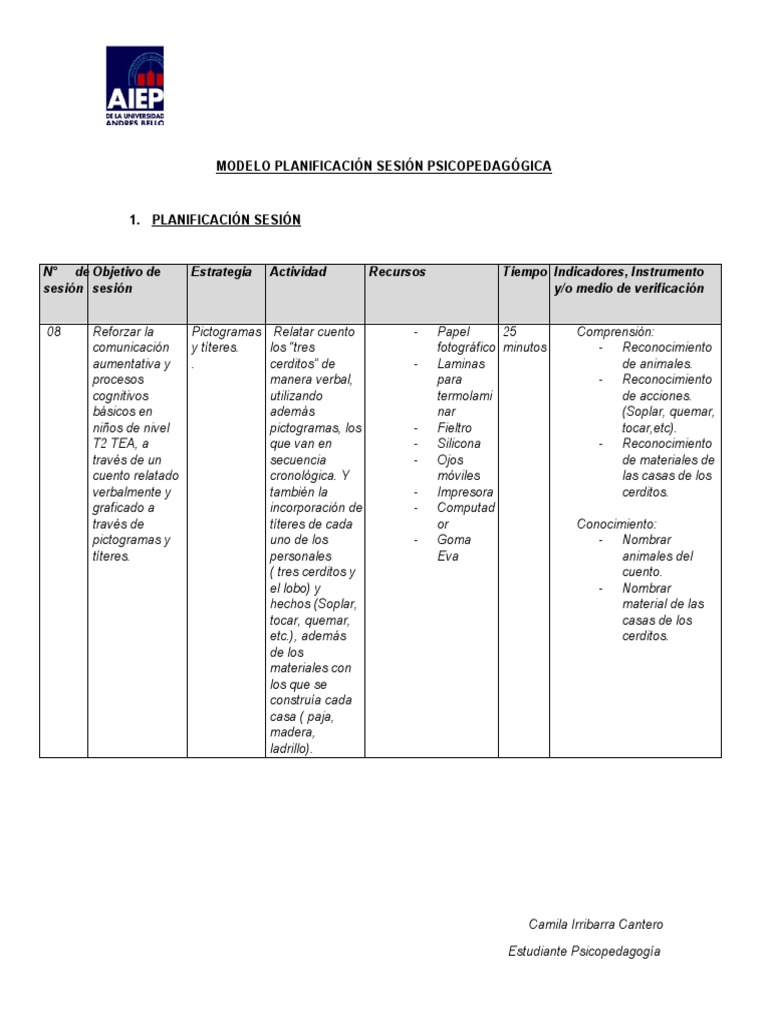 Modelo Planificación Sesión Psicopedagogíca | PDF