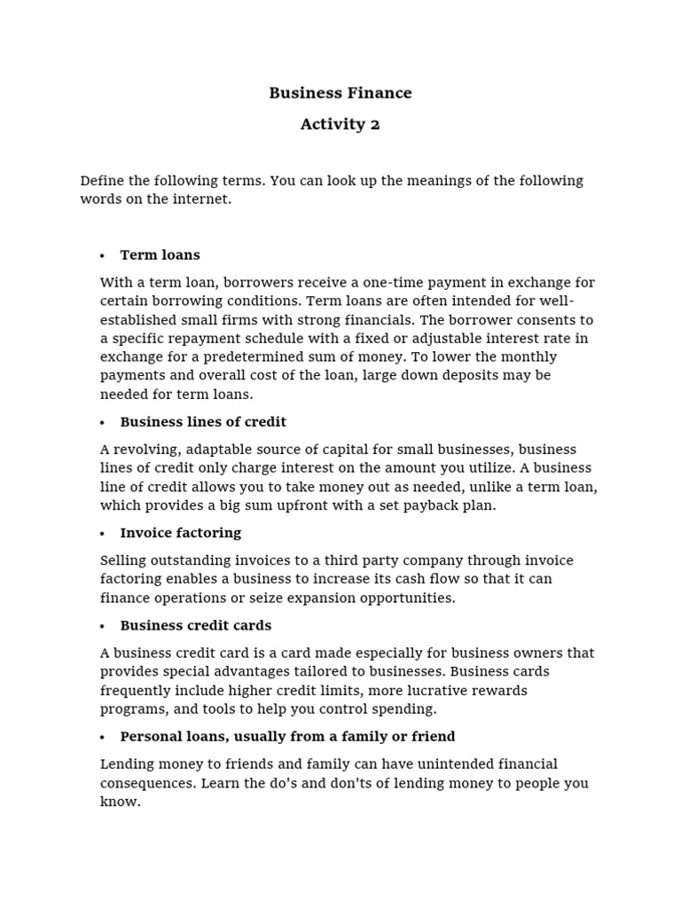 BUSINESS FINANCE - Activity 2 | PDF | Corporate Finance | Venture Capital