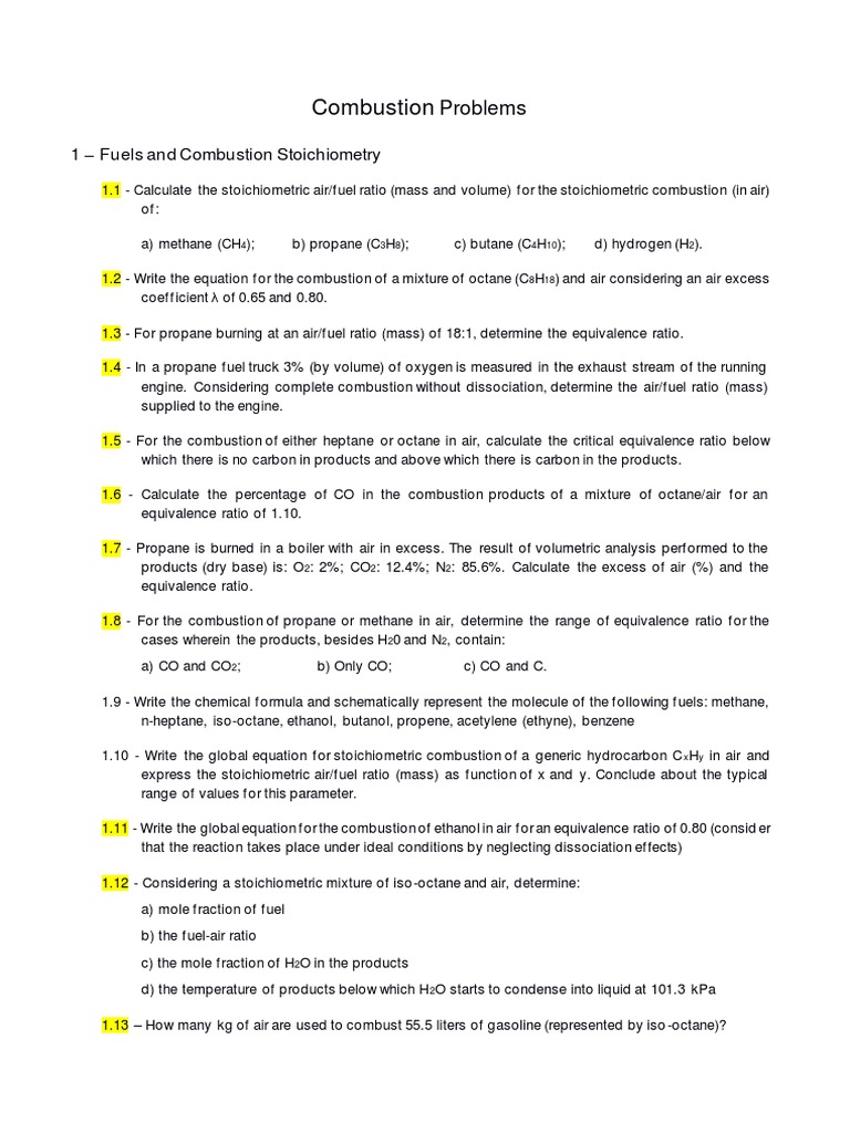 Analysis of Combustion Problems and Reactions | PDF | Combustion ...