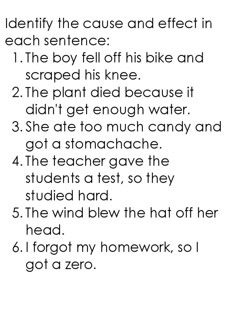 Identify The Cause and Effect in Each Sentence PDF | PDF