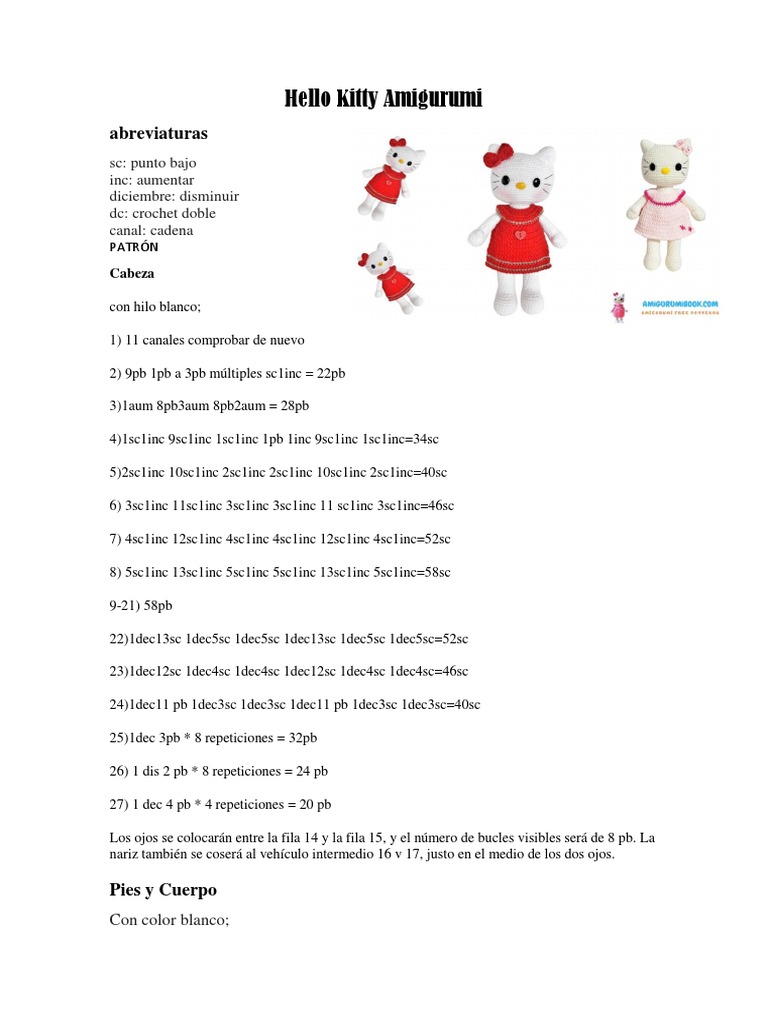 Hello Kitty Amigurumi PDF | PDF | Tejer | Tejidos Figurados