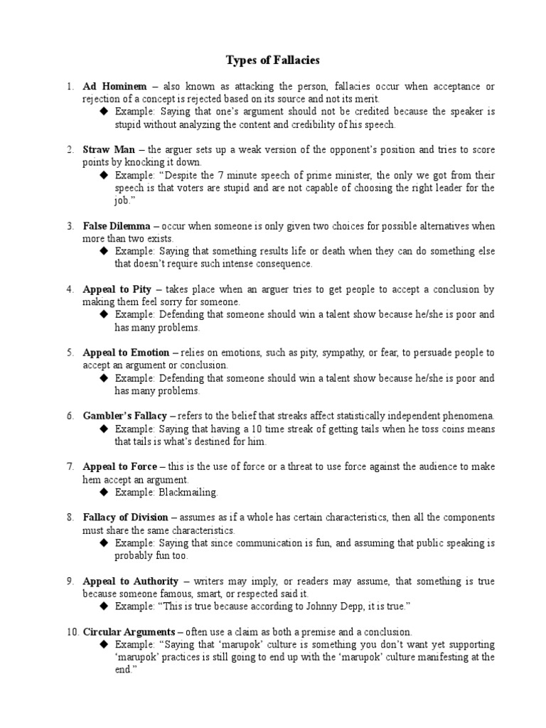 Types of Fallacies | PDF | Fallacy | Argument