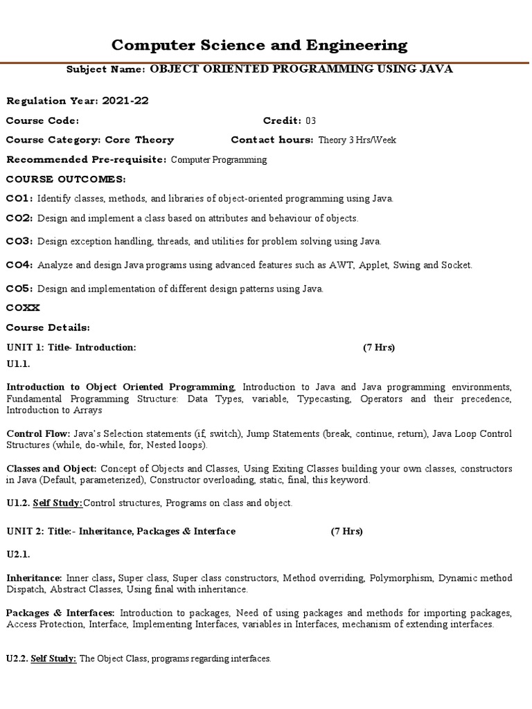 Cgu Java Syllabus Pdf Class Computer Programming Method Computer Programming