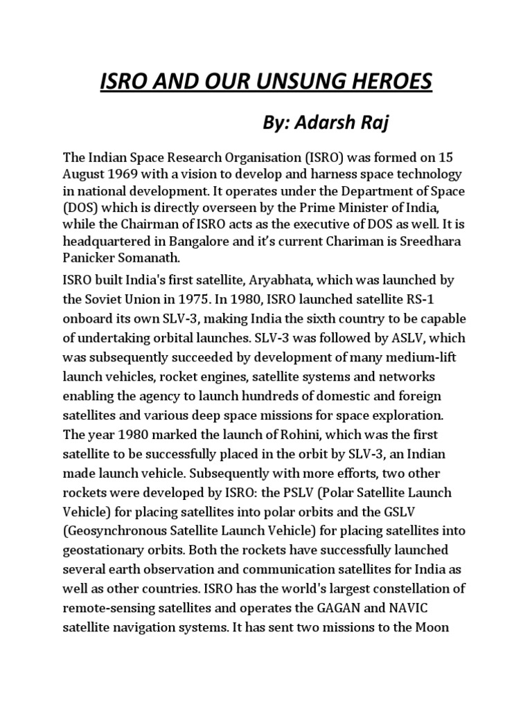 ISRO AND OUR UNSUNG HEROES.docx | PDF | Satellite | Astronautics