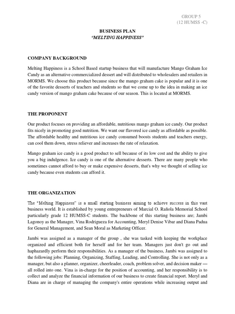 Business Plan - Group 5 - 12 Humss C PDF | PDF