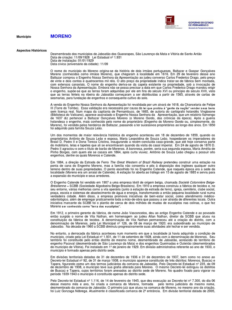 História do Município de Moreno | PDF