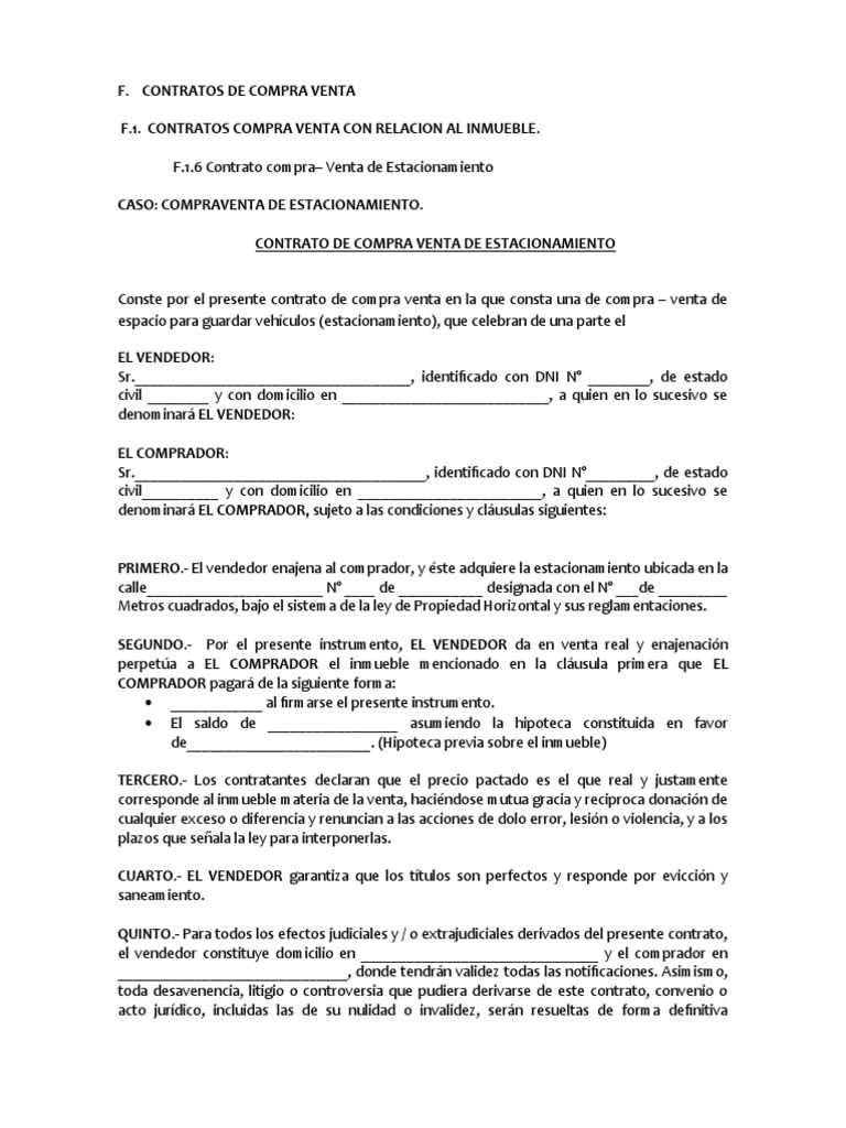 Contrato de Compra Venta de Estacionamiento | PDF | Derecho civil (sistema legal) | Derecho privado