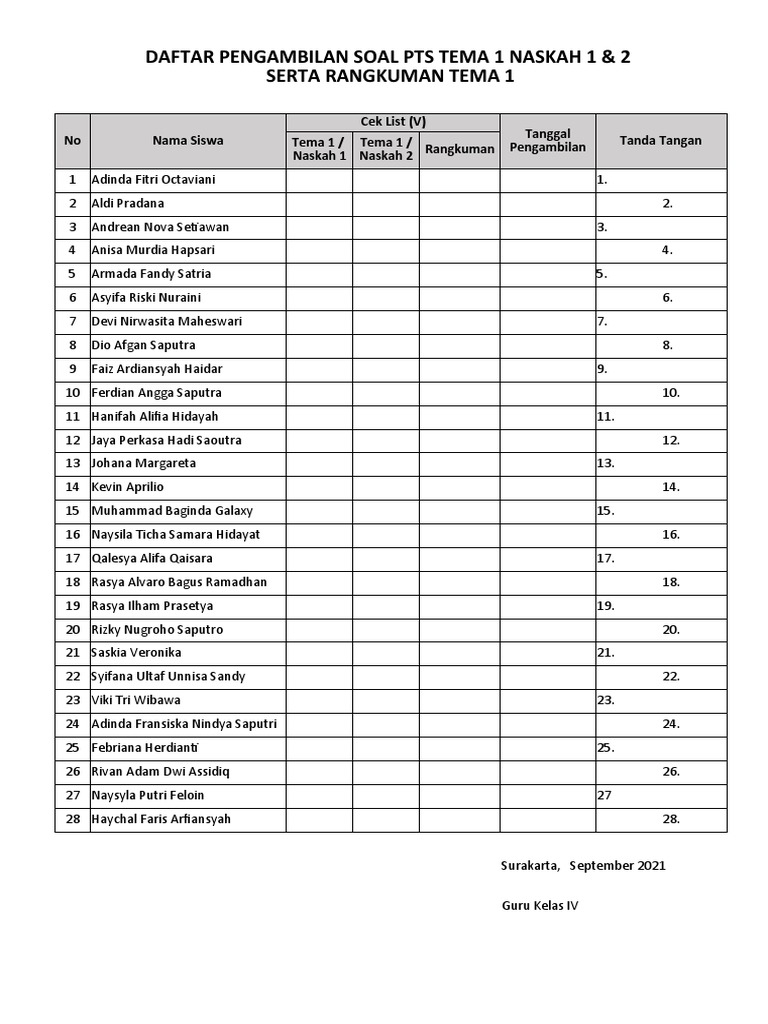 Daftar Pengambilan Soal | PDF