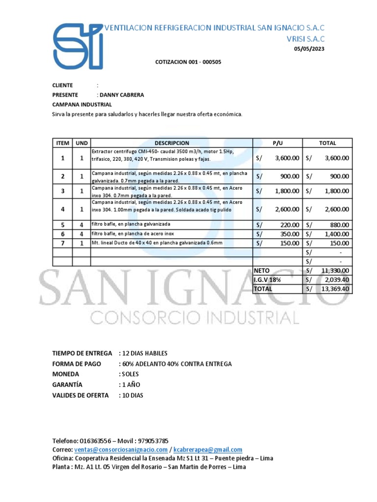 Campana industrial VRISI | PDF