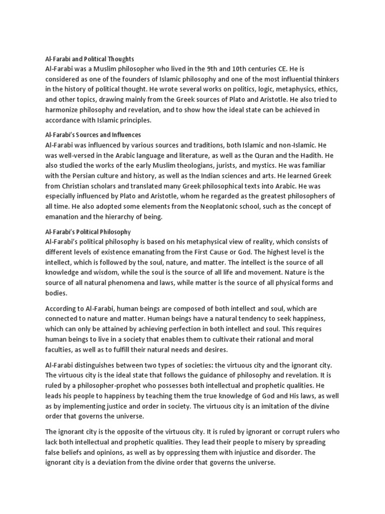 Al-Farabi and Political Thoughts | PDF | Social Science