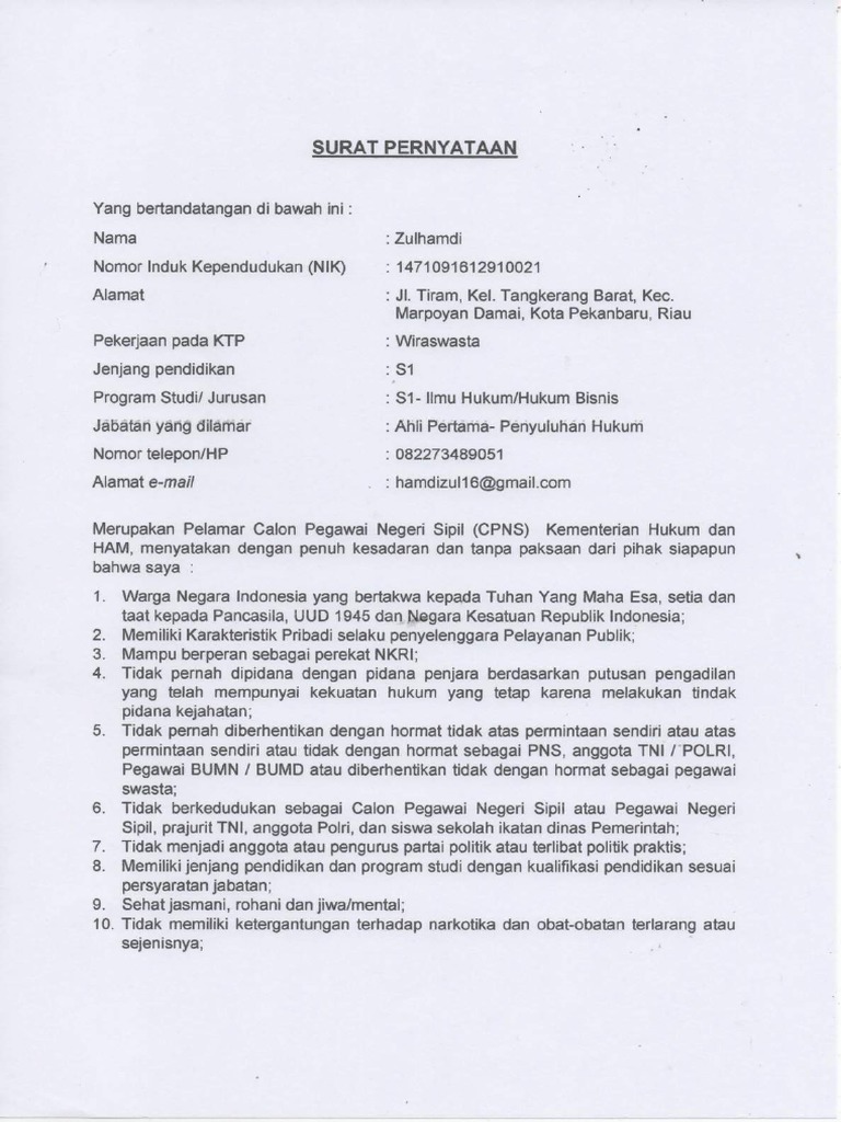 Surat Penyataan PDF | PDF