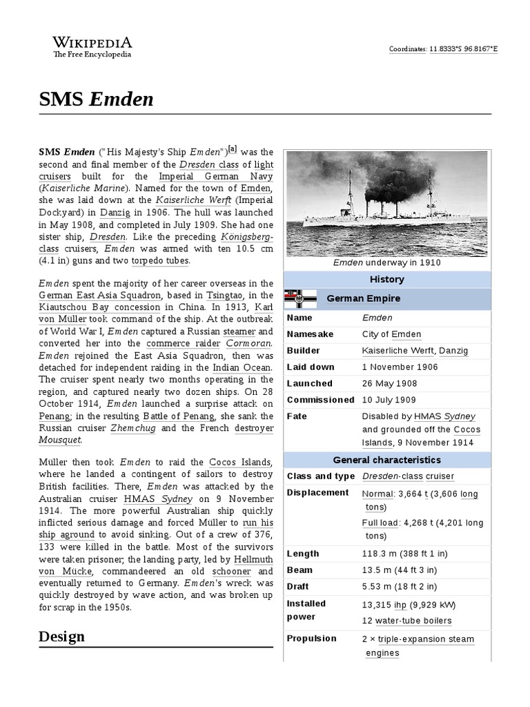 SMS Emden | PDF | Watercraft | Naval Ships