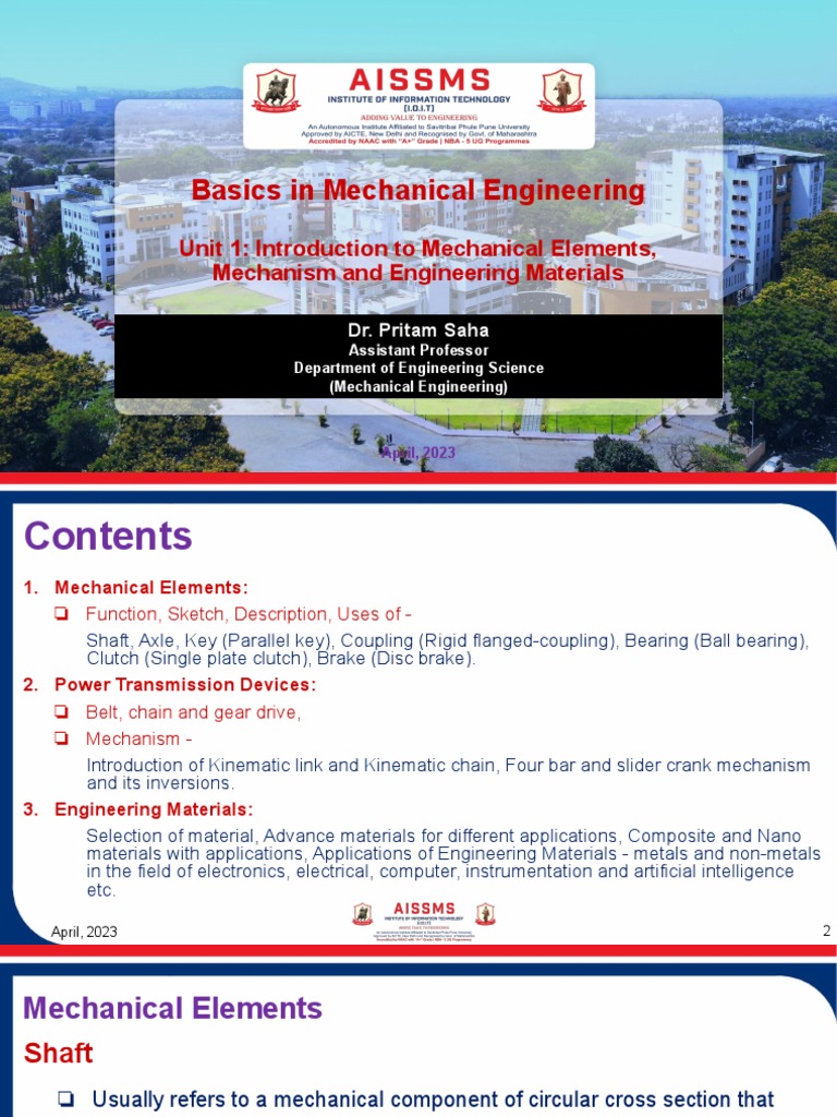 BME Unit 1 Introduction To Mechanical Elements, Mechanism and Engineering Materials PDF | PDF ...