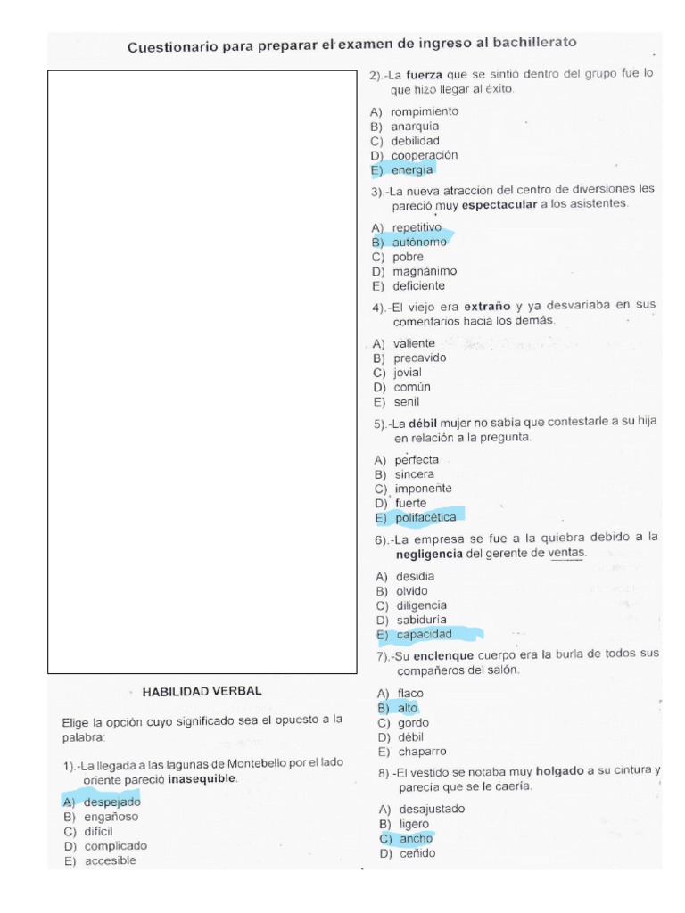 Examen Habilidad Verbal 1 | PDF