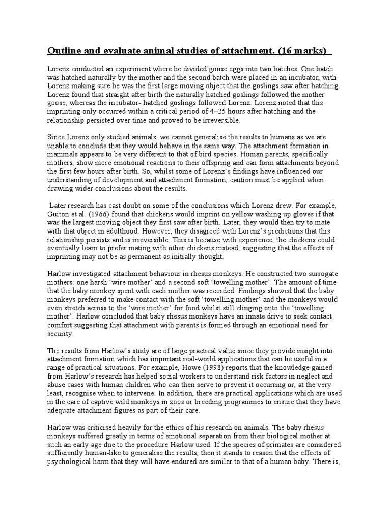 Animal Attachment Studies | PDF | Attachment Theory | Mother