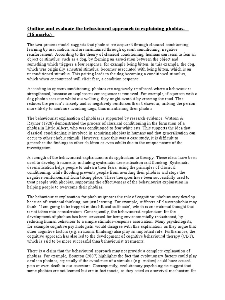 16 Marker Behavioural Approach Explaining Phobia | PDF | Classical ...
