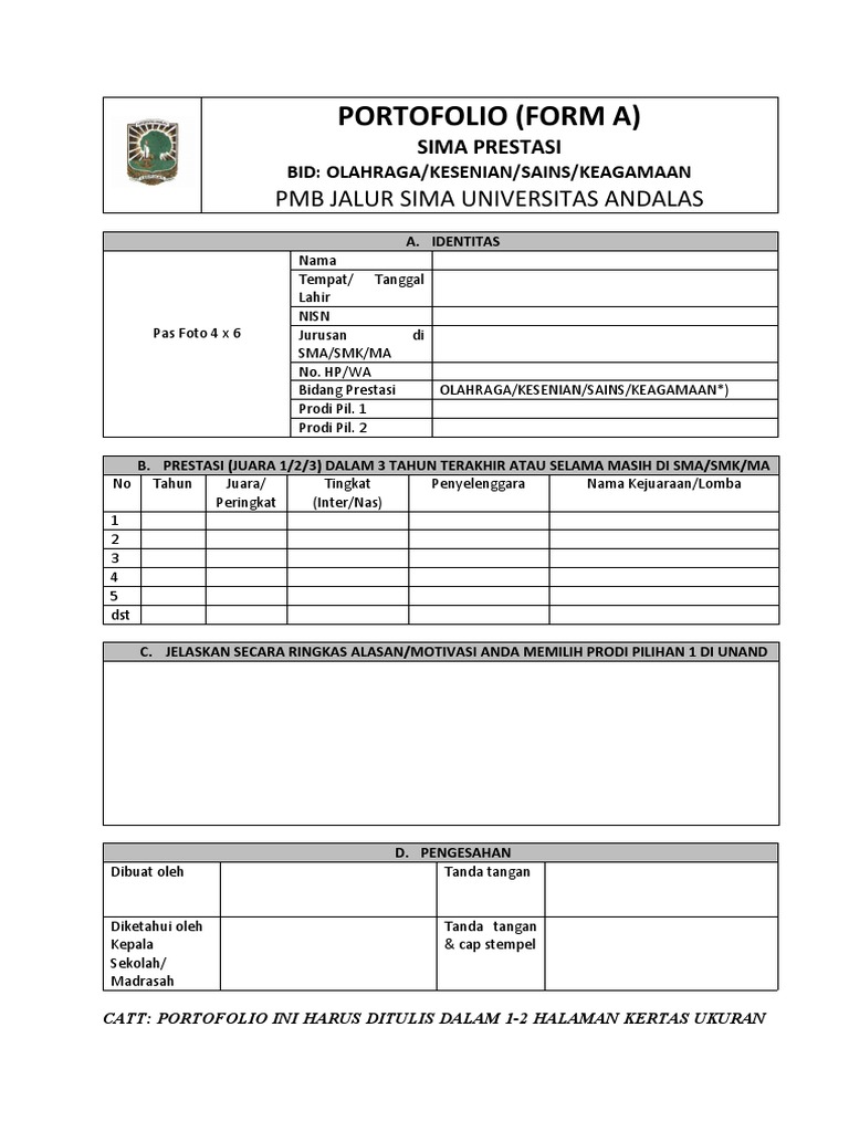 Form-A-Portofolio-SIMA-PRESTASI-2022 2 | PDF