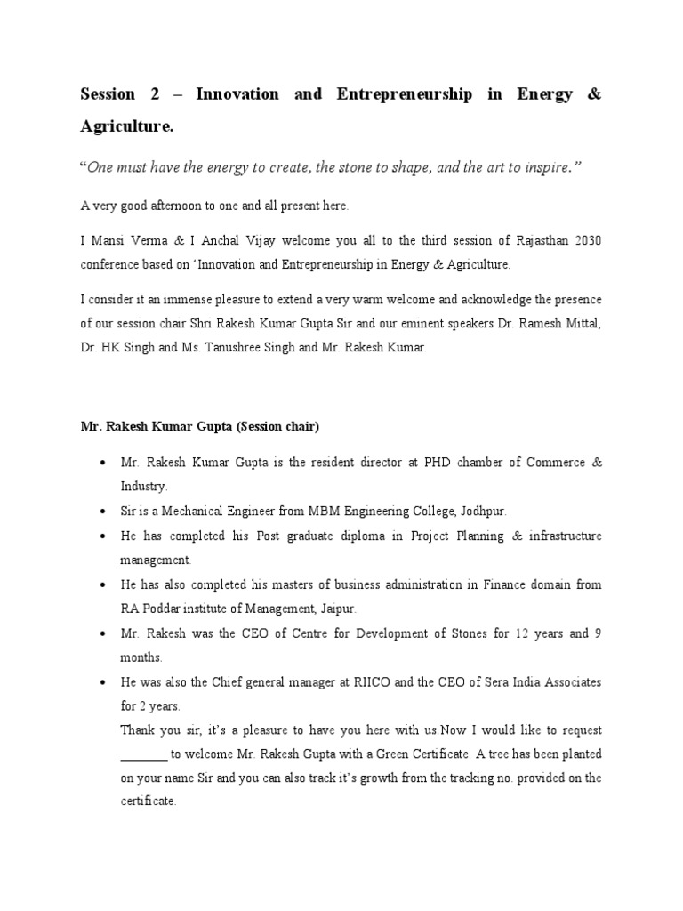 Guest Speakers Bio Rajasthan 2030 | PDF