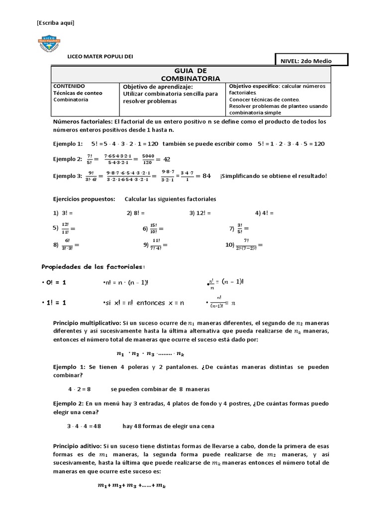 Guia Combin2do PDF | PDF | Combinatoria | Matemáticas discretas