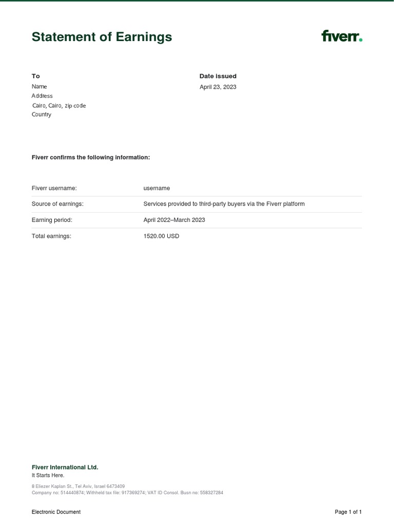 Statement of Earnings | PDF | Finance & Money Management