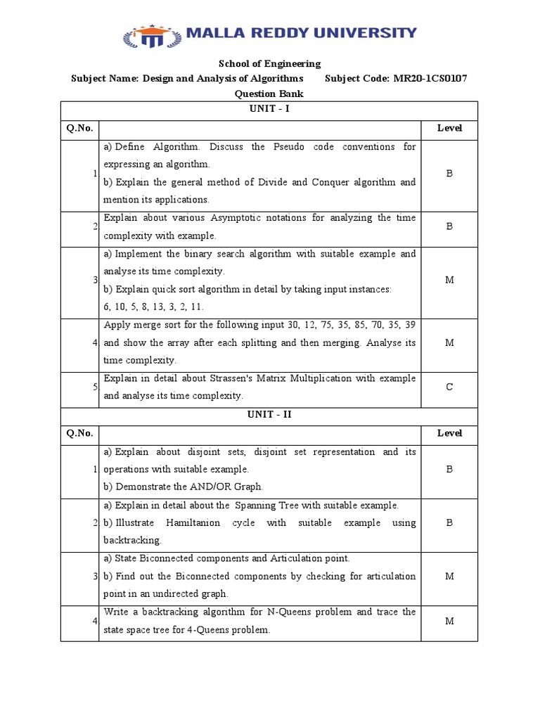 Daa Qb Download Free Pdf Time Complexity Matrix Mathematics 