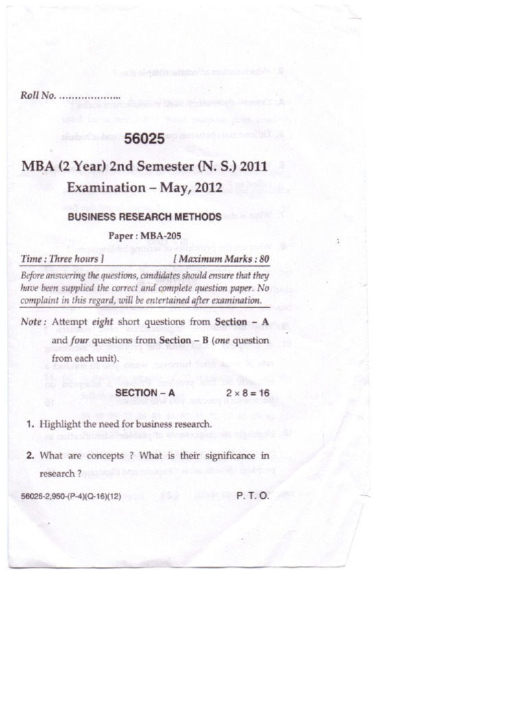 Business Research Methods Questions Paper PDF | PDF | Sampling ...