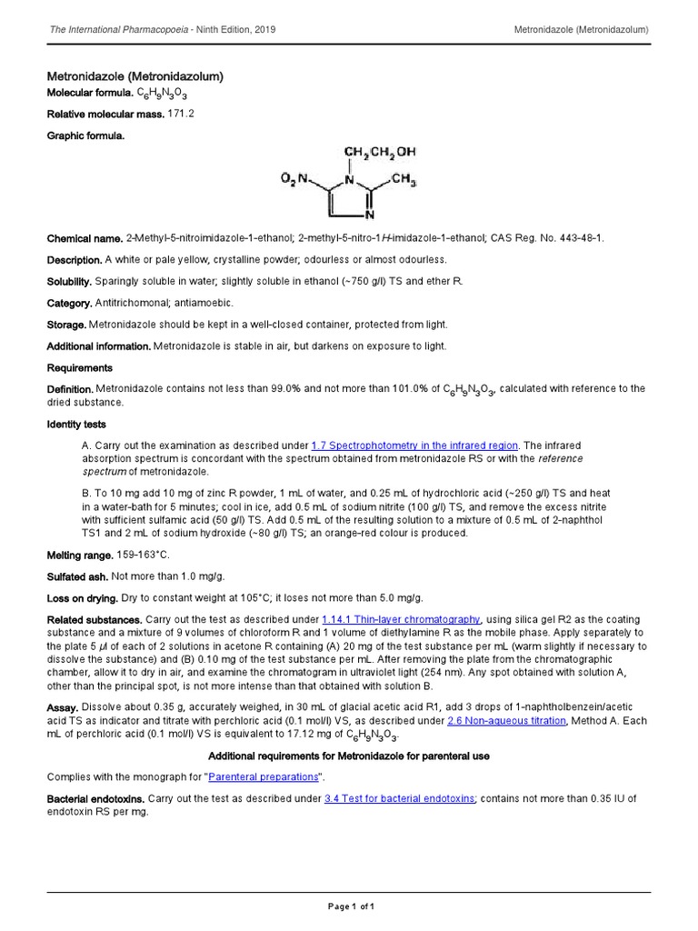 Metronidazole (Metronidazolum) | PDF | Solubility | Magnesium
