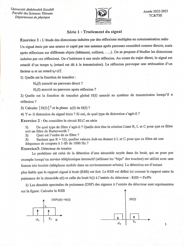 TD Traitement de Signal s1 Master | PDF