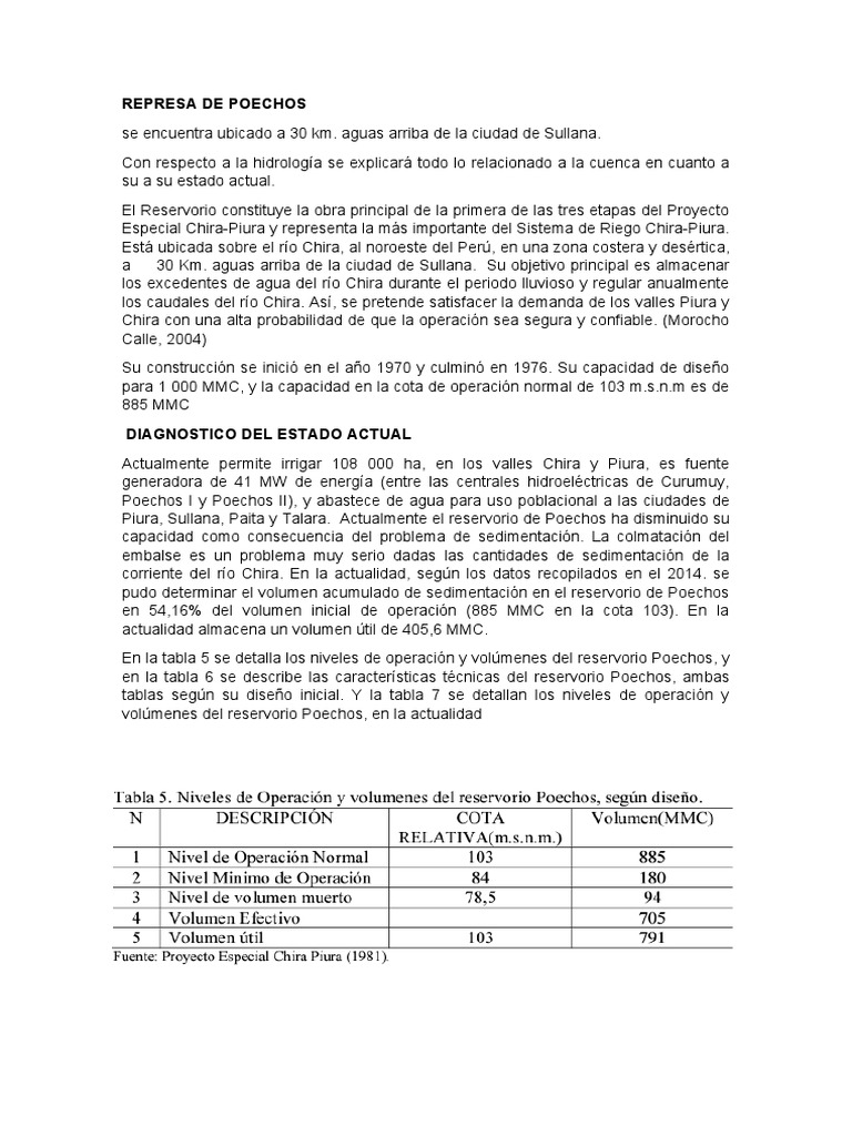 Represa de Poechos | PDF | Reservorio | Ciencia medioambiental
