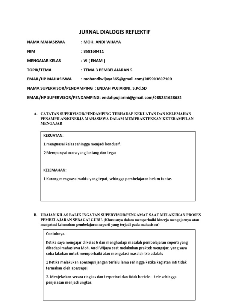 Format Jurnal Dialogis Reflektif | PDF