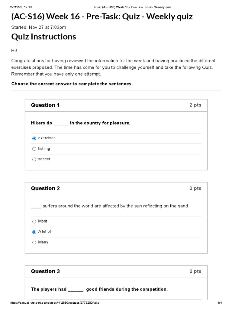 Week 16 Pre-Task Quiz Instructions | PDF | Oceanography