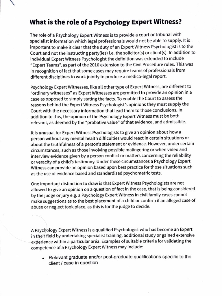 role of psychology expert witness.pdf | PDF | Expert Witness | Ethical ...