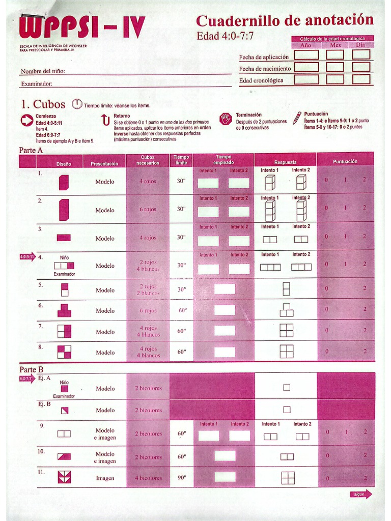 Protocolo 4 A 7 WPPSI IV | PDF