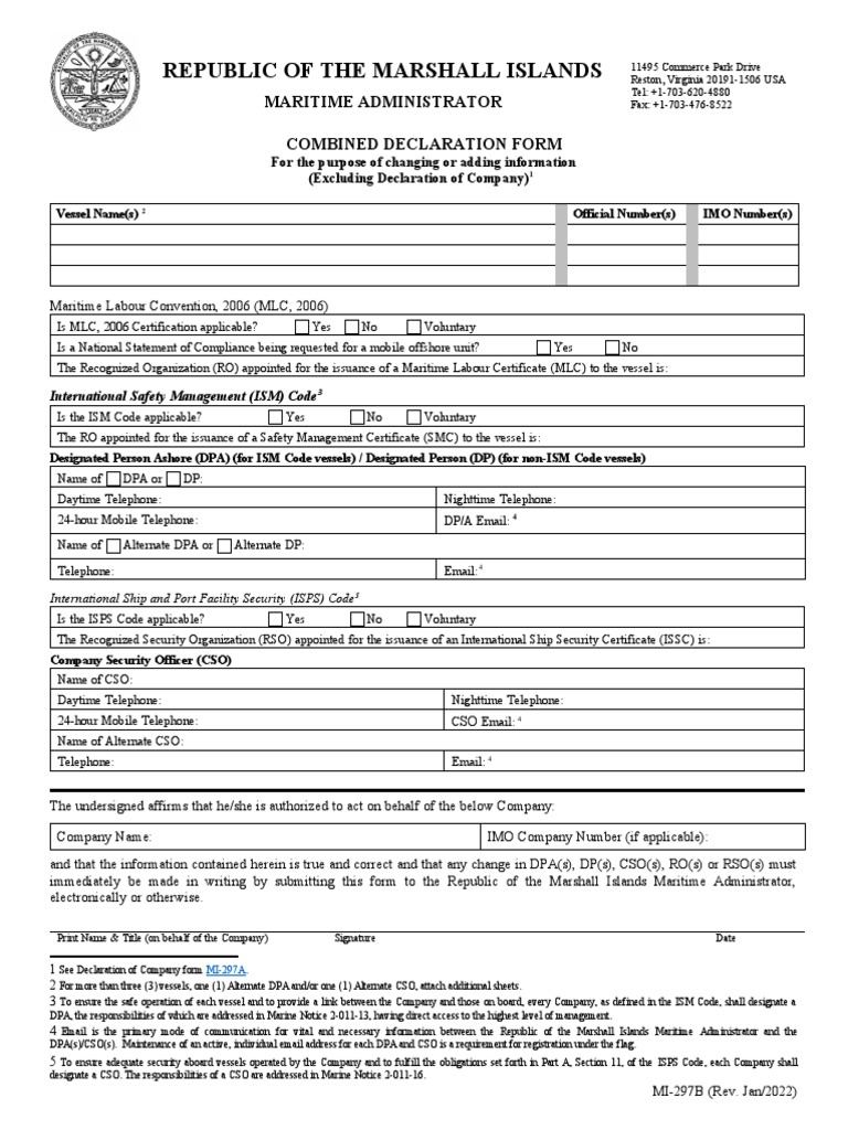 MI-297B (Combined Declaration Form) | PDF | Shipping | Water Transport