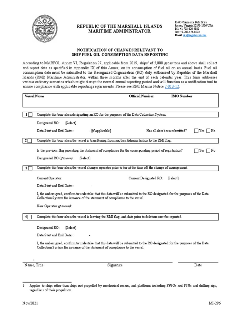 Fuel Oil Consumption Compliance Notification | PDF | Ships | Shipping