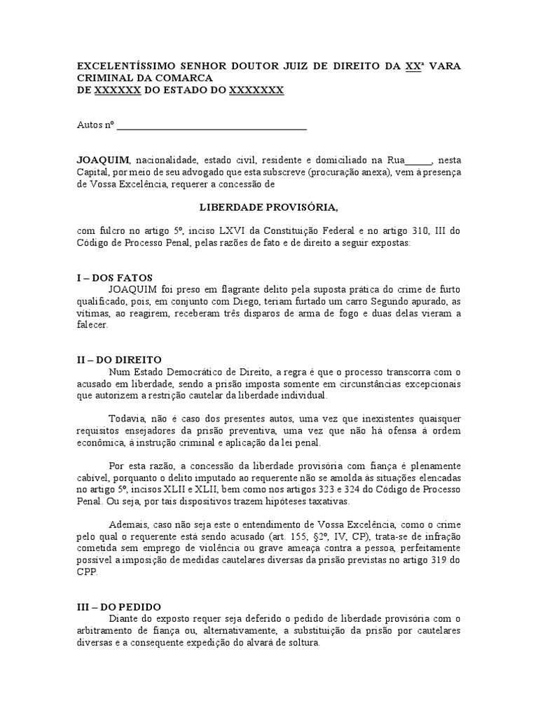 Modelo Liberdade Provisória | PDF | Direito