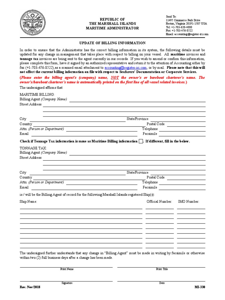 Update Maritime Billing Information Form | PDF | Fax | Mail