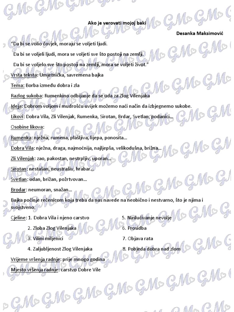 Ako Je Verovati Mojoj Baki Desanka Maksimovic | PDF