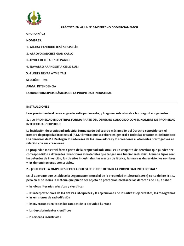 Practica en Aula #2-Derecho Comercial - Emch | PDF | Patentar | Propiedad intelectual