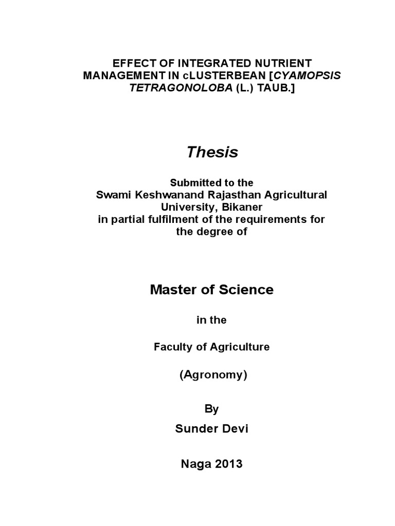 thesis msc mohit clusterbean | PDF | Plant Nutrition | Fertilizer