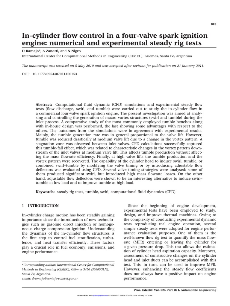 In-Cylinder Flow Control in A Four-Valve Spark Ignition Engine: Numerical and Experimental ...