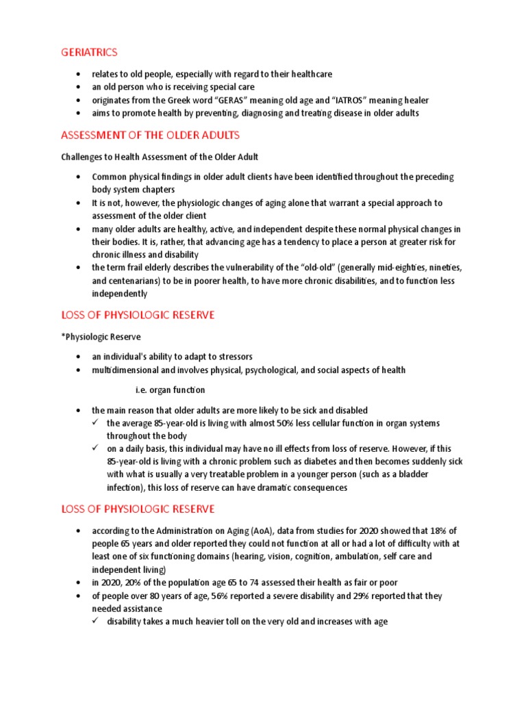 Assessment of The Older Adults (Geriatrics) | PDF | Dementia | Human Eye