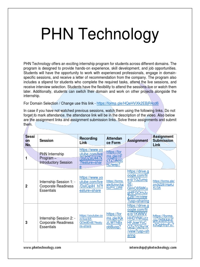 PHN - Internship Details & Links Final | PDF | Internship | Job Hunting