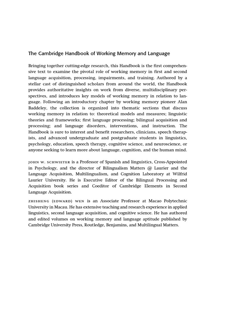 The Cambridge Handbook of Working Memory and Language PDF | PDF ... The Cambridge Handbook of Working Memory and Language PDF | PDF ...