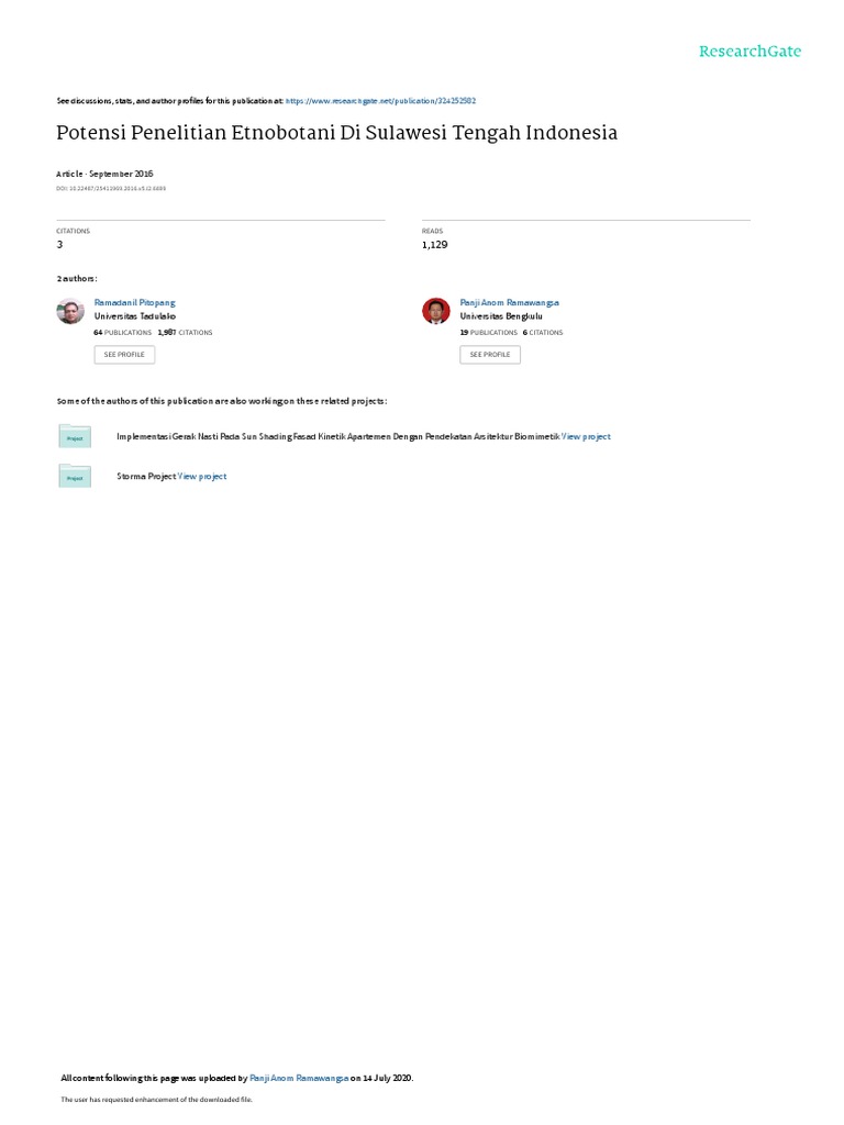 Potensi Penelitian Etnobotani Di Sulawesi Tengah I1 | PDF | Science & Mathematics